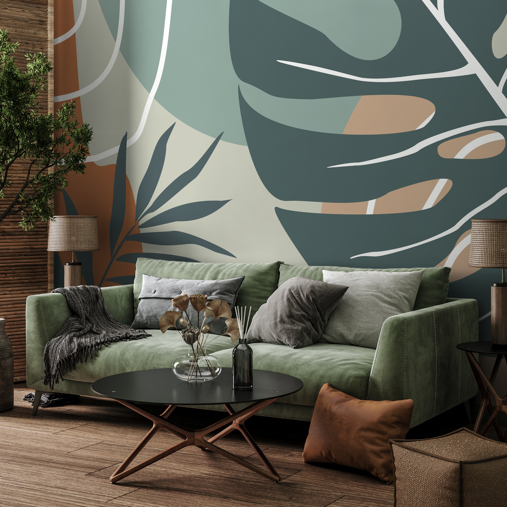 Tropical Abstract Mural Wallpaper Peel and Stick and Traditional Wallp