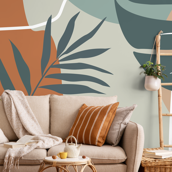 Tropical Abstract Mural Wallpaper Peel and Stick and Traditional Wallp ...