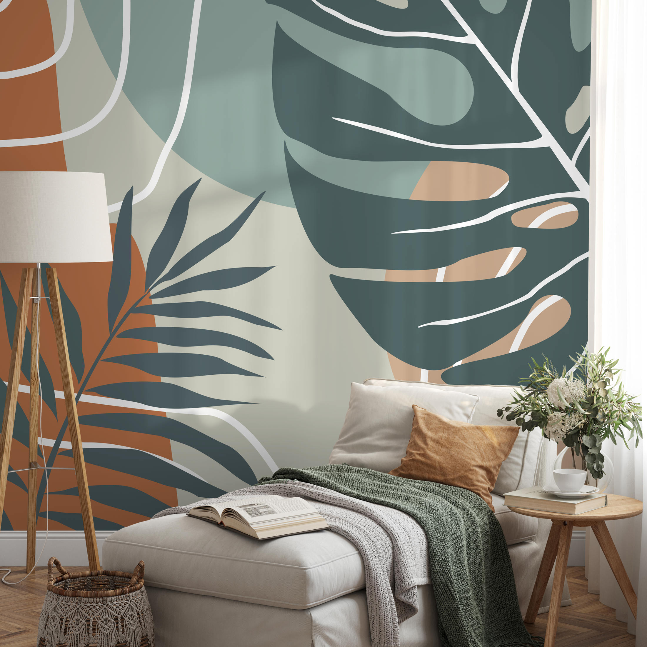 Tropical Abstract Mural Wallpaper Peel and Stick and Traditional Wallp