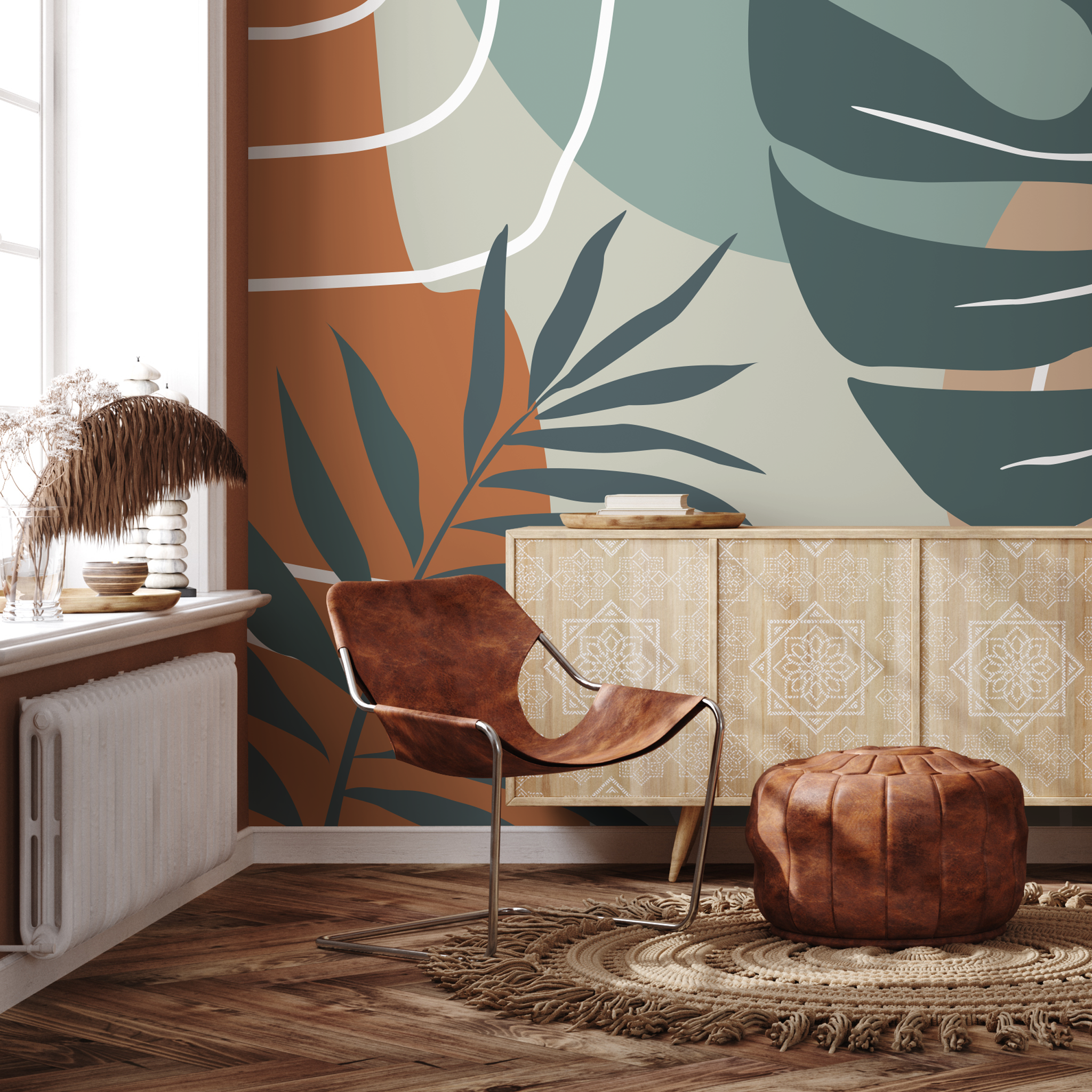 Tropical Abstract Mural Wallpaper Peel and Stick and Traditional Wallp