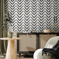 Black Boho Herringbone Wallpaper / Peel and Stick Wallpaper Removable ...