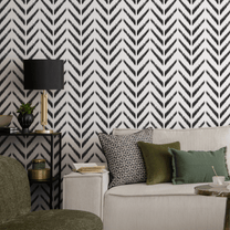 Black Boho Herringbone Wallpaper / Peel and Stick Wallpaper Removable ...