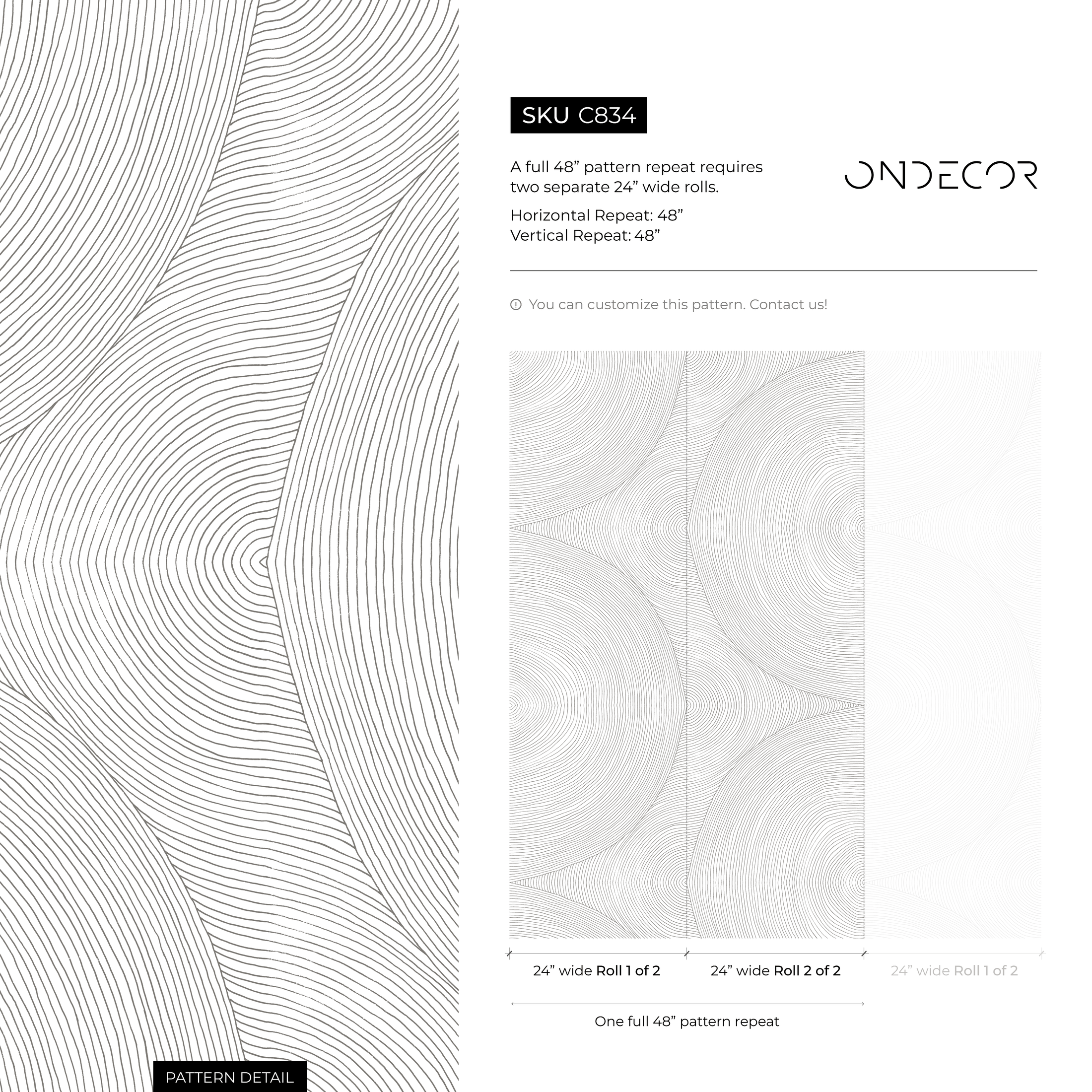 Gray Abstract Line Wallpaper / Peel and Stick Wallpaper Removable Wall