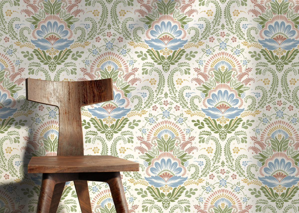 Colorful Damask Wallpaper / Peel and Stick Wallpaper Removable Wallpap ...