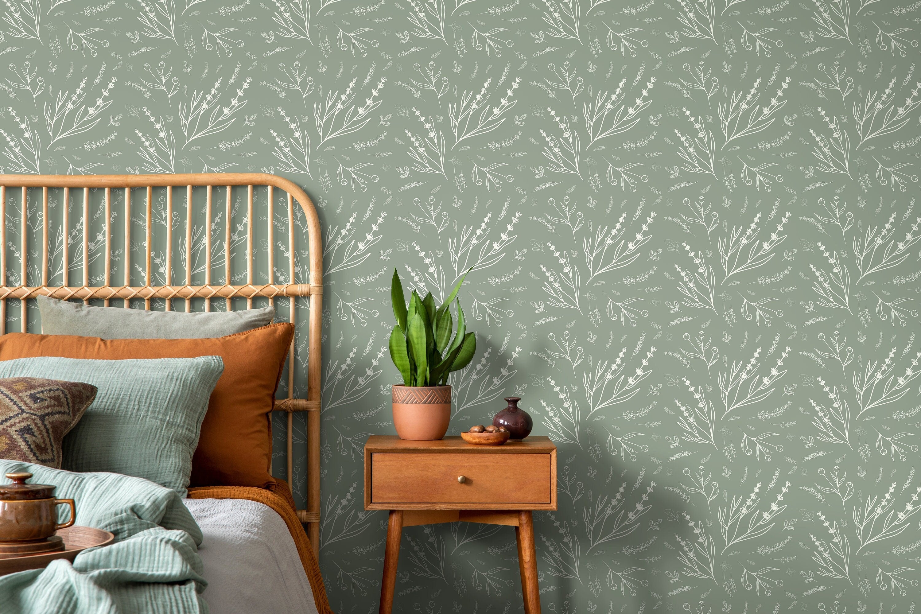 Savage Green Wildflower Wallpaper / Peel and Stick Wallpaper Removable ...