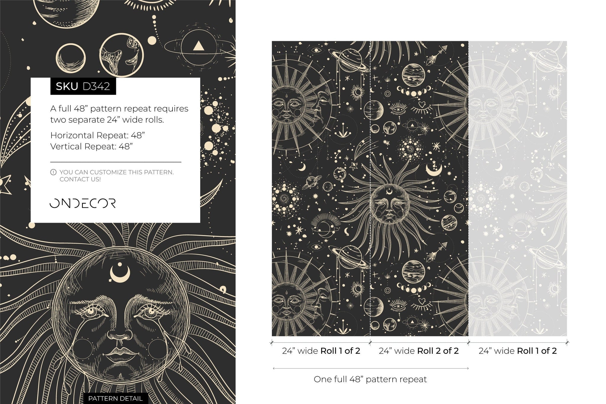 Black Celestial Wallpaper / Peel and Stick Wallpaper Removable Wallpap ...