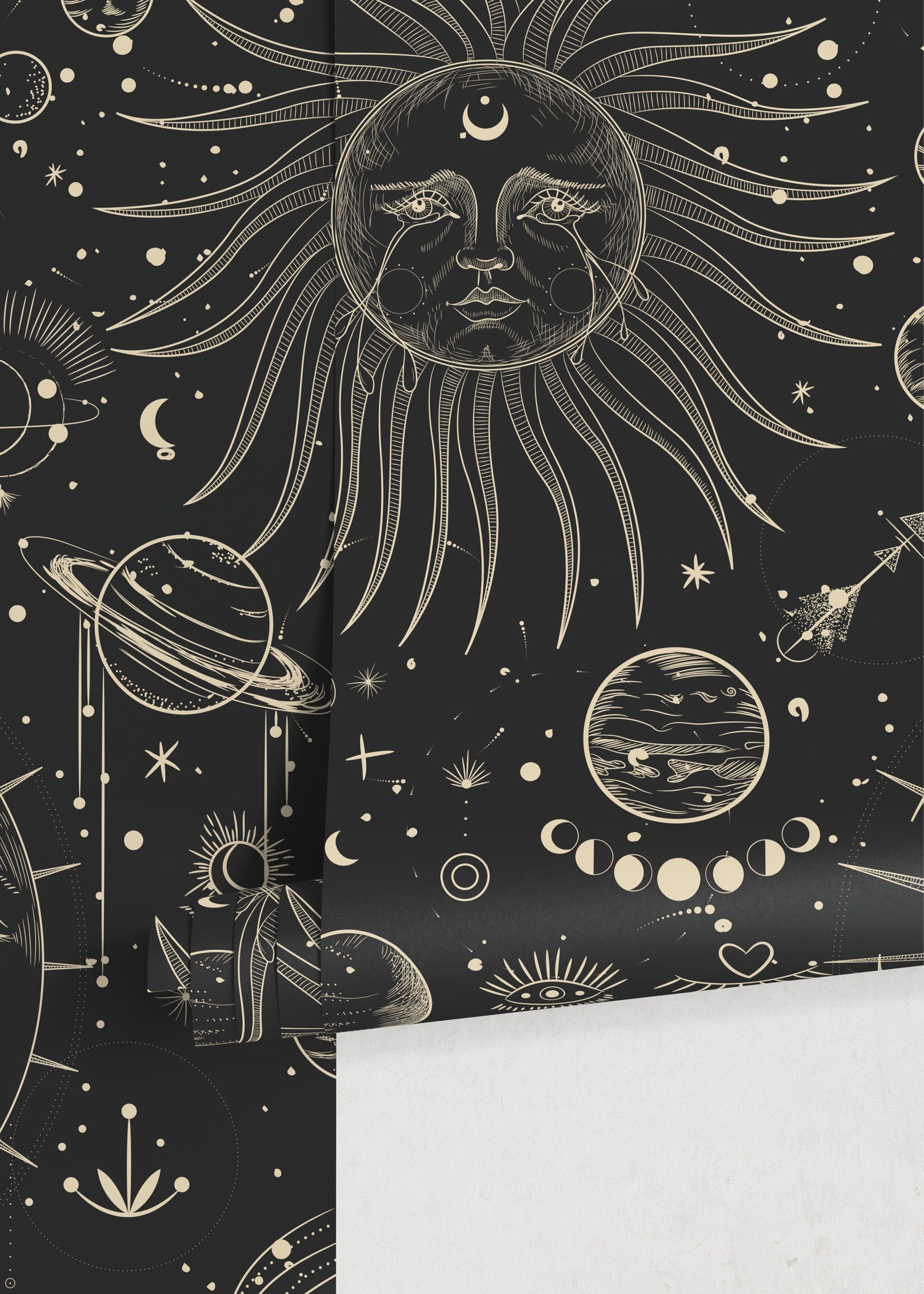 Black Celestial Wallpaper / Peel and Stick Wallpaper Removable Wallpap ...
