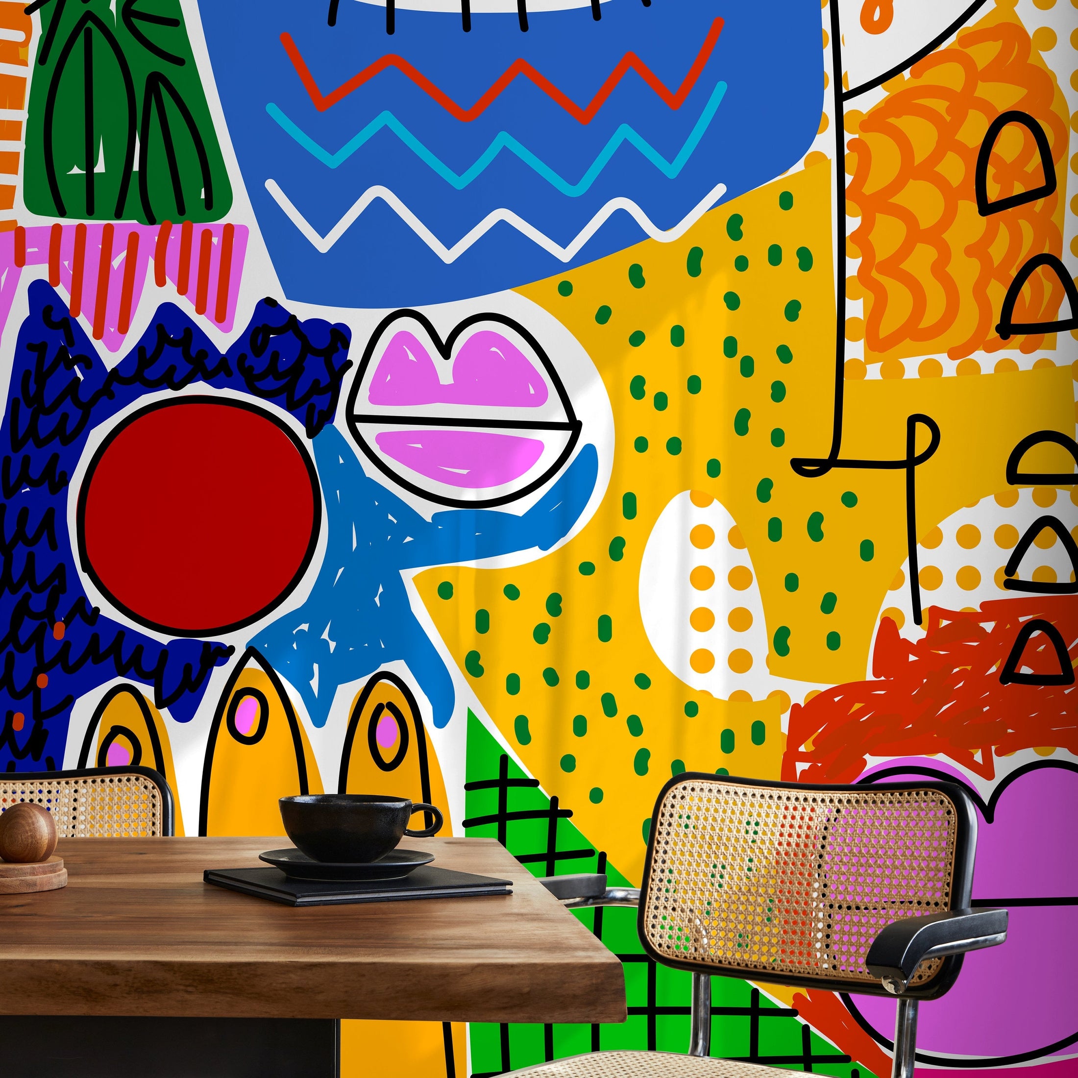 Colorful Abstract Mural Cubism Art Wallpaper Modern Wallpaper Peel and ...