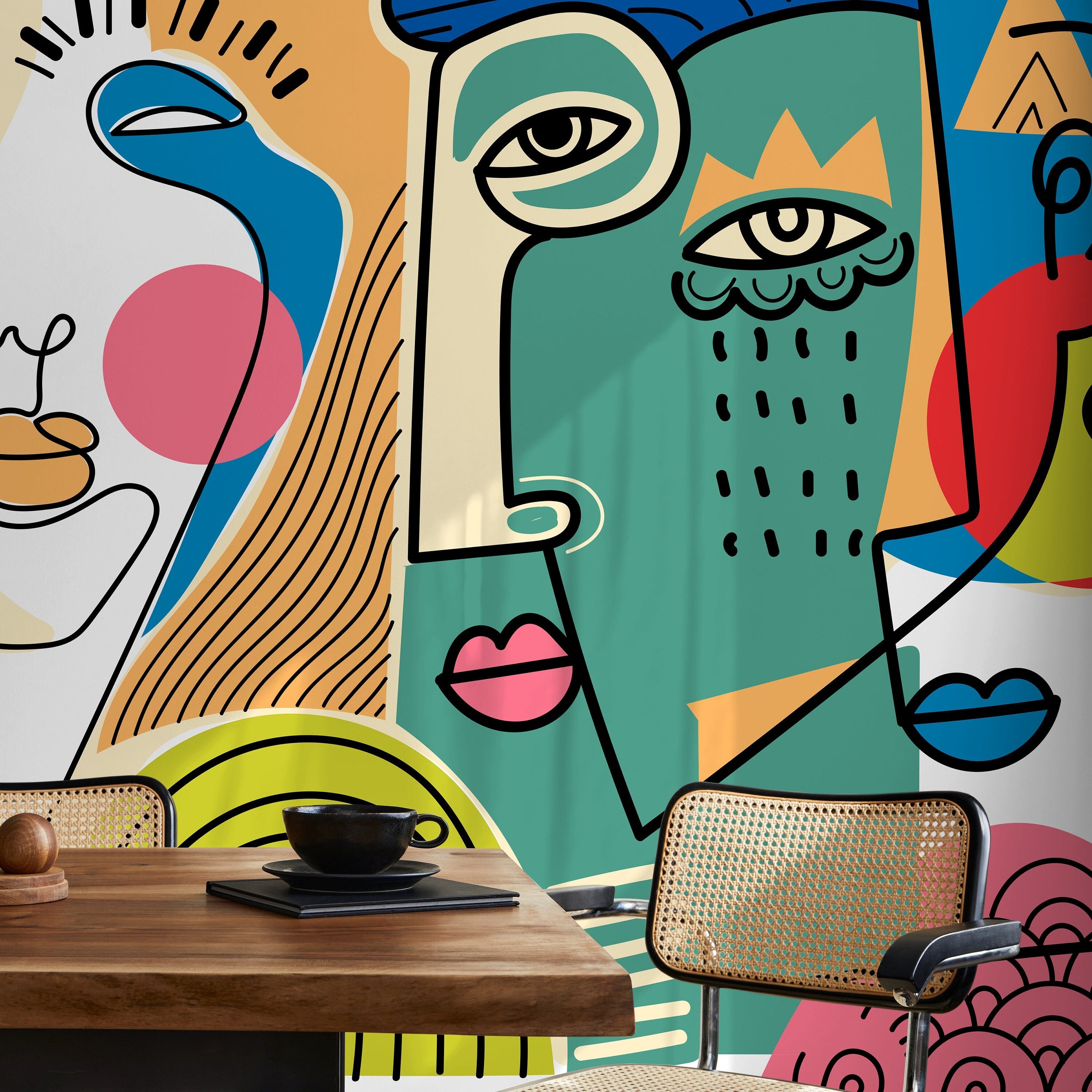 Modern Line Art Mural Abstract Wallpaper Hand Drawing Wallpaper Peel a ...