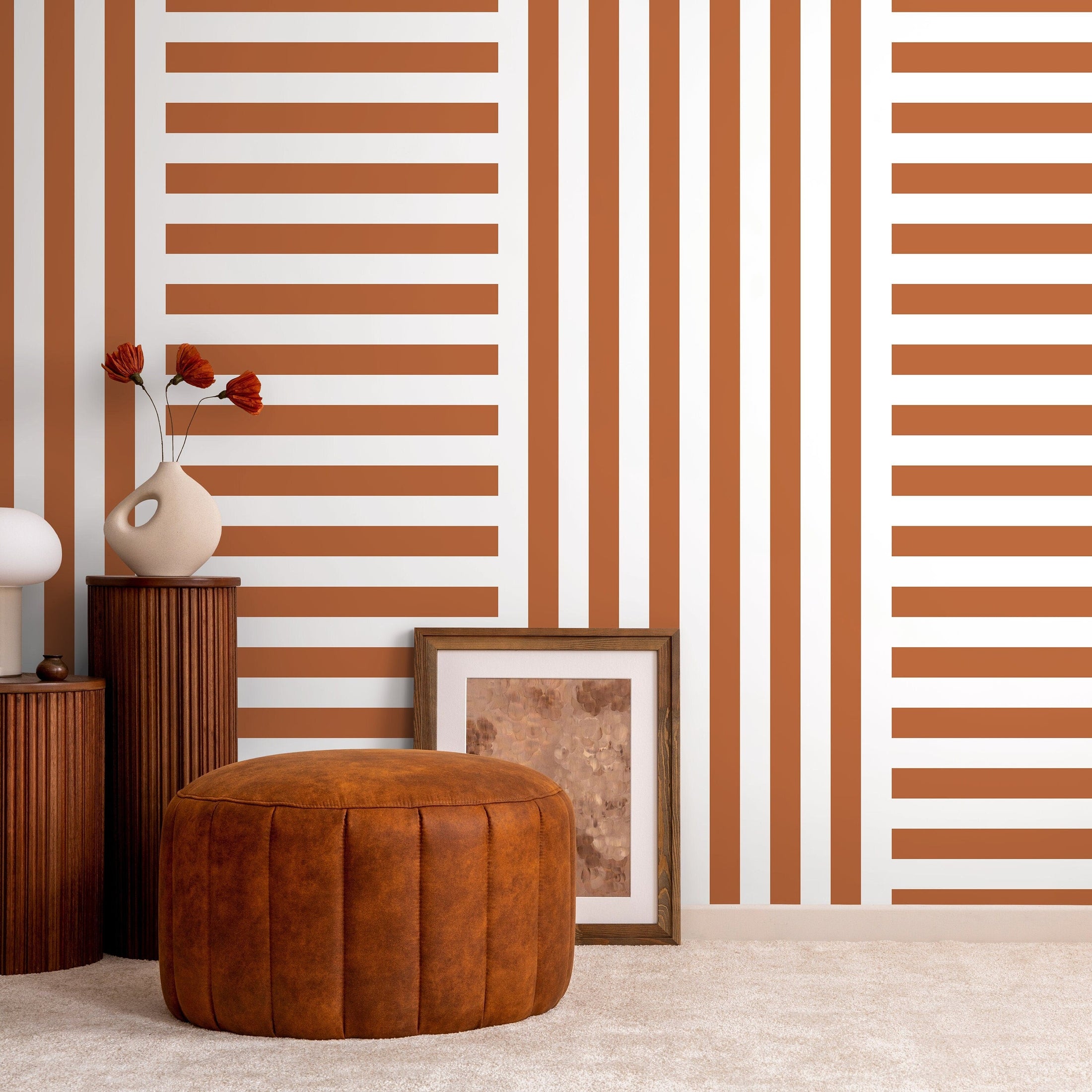Terracotta Striped Wallpaper Modern Geometric Wallpaper Peel and Stick ...