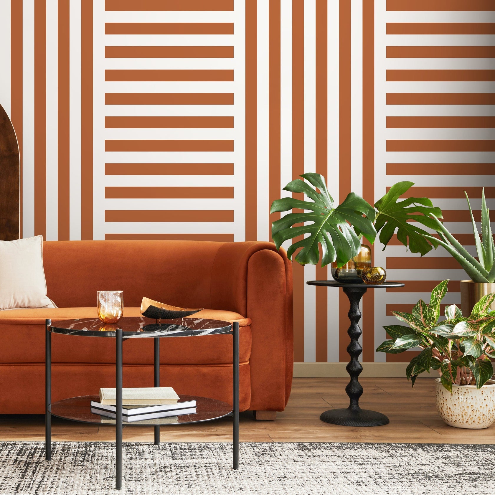 Terracotta Striped Wallpaper Modern Geometric Wallpaper Peel and Stick ...