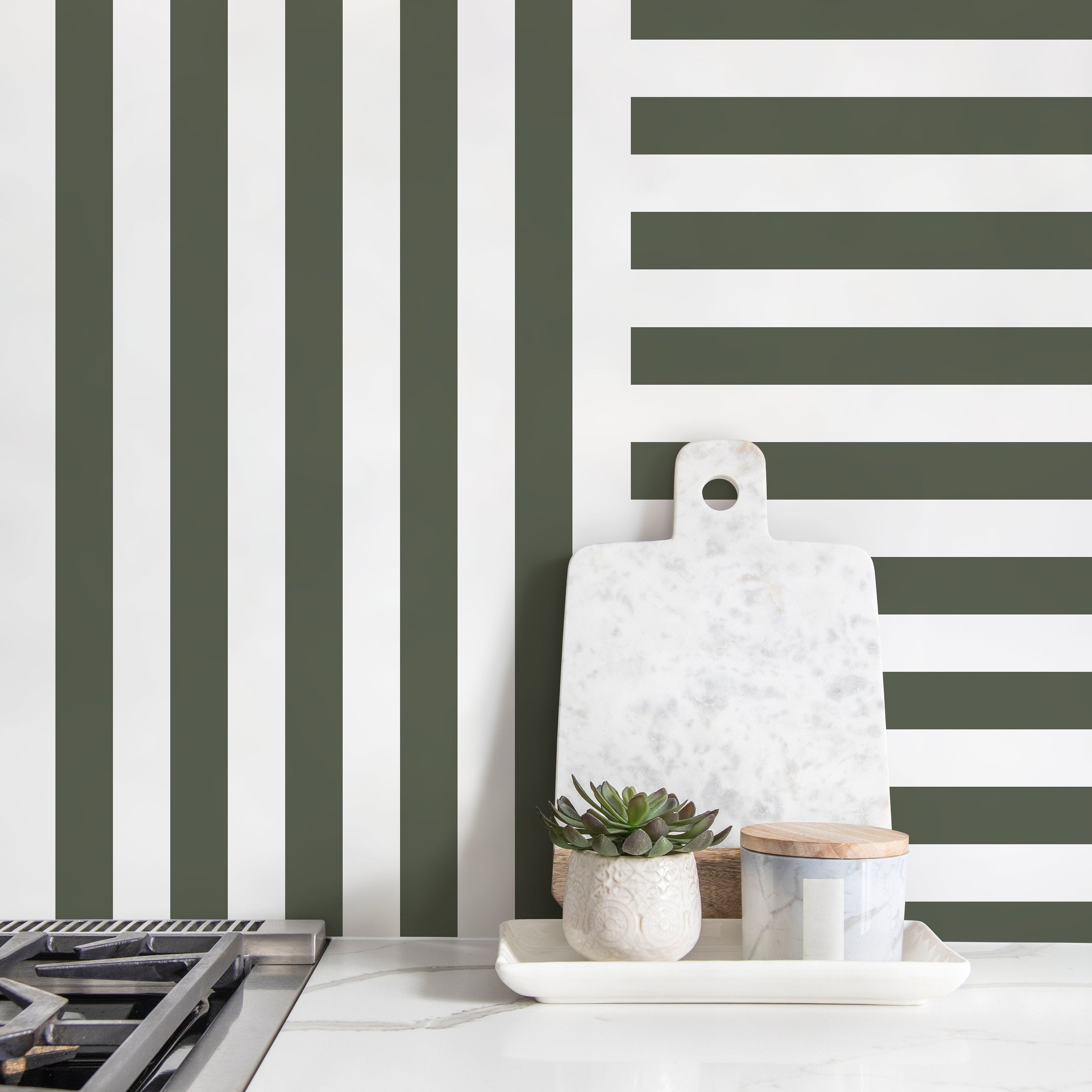Olive Green Striped Wallpaper Modern Geometric Wallpaper Peel and Stic ...