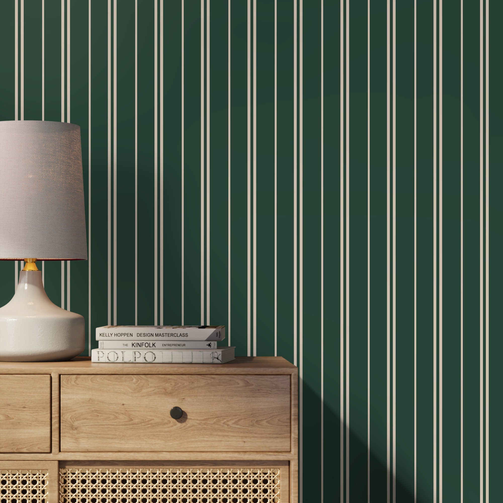 Dark Green Lines Wallpaper Striped Wallpaper Peel and Stick and Tradit ...