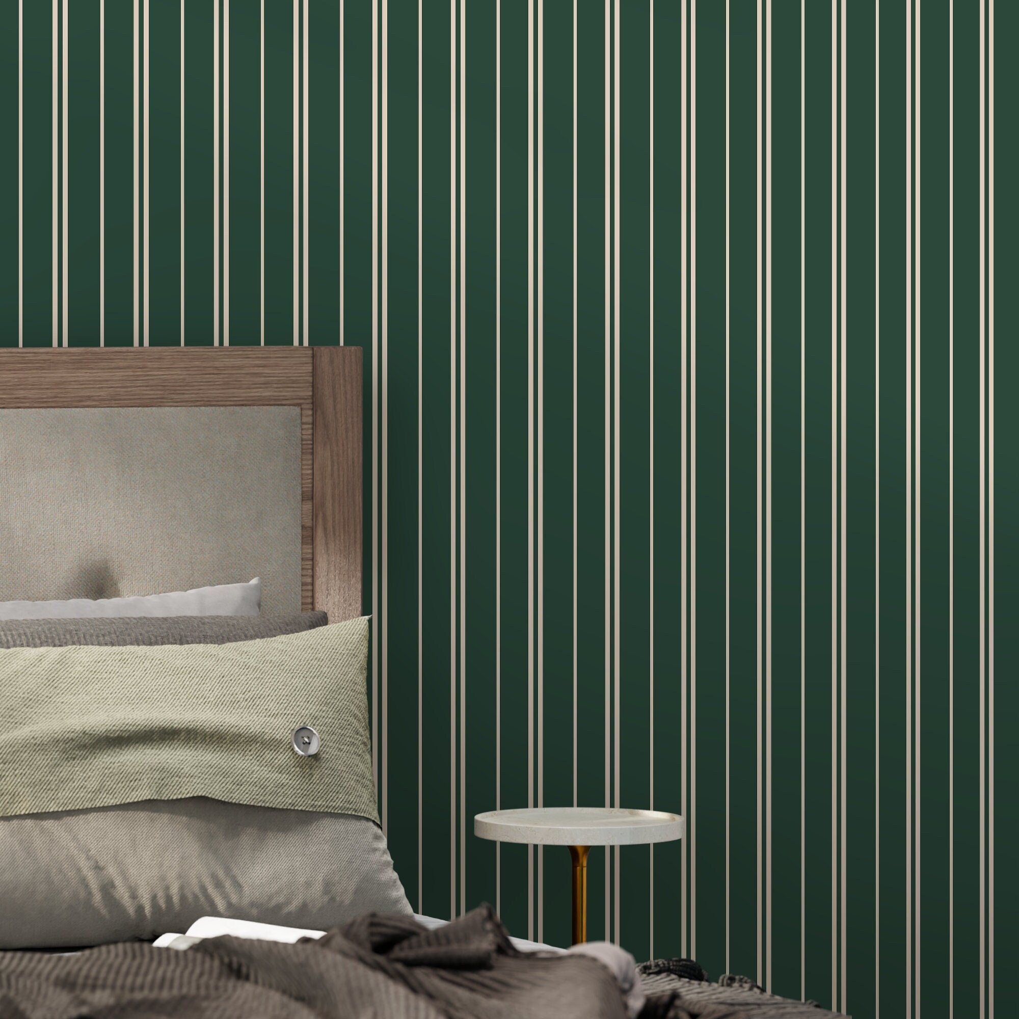 Dark Green Lines Wallpaper Striped Wallpaper Peel and Stick and Tradit ...