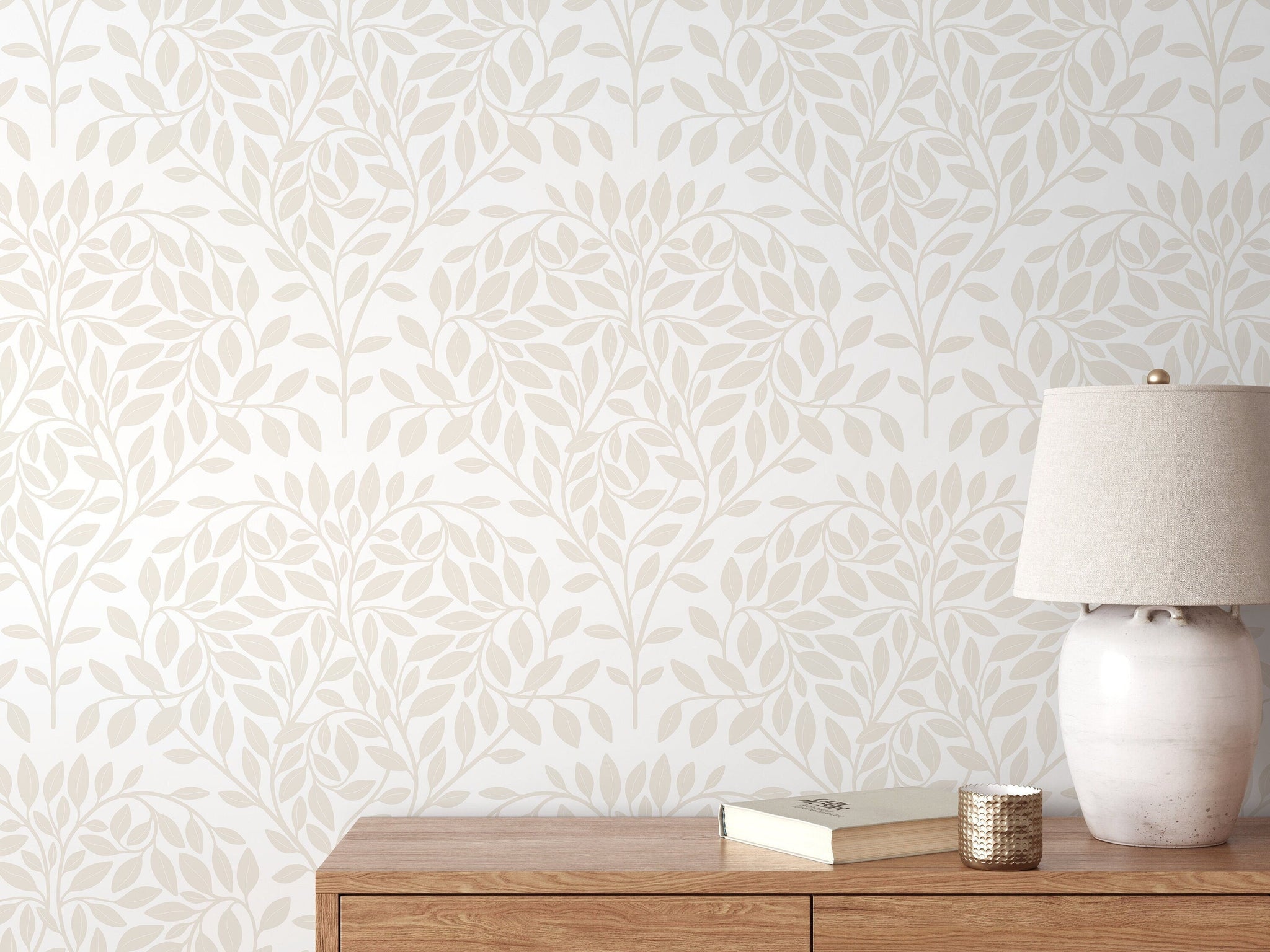 Minimalist Neutral Leaf Wallpaper / Peel and Stick Wallpaper Removable ...