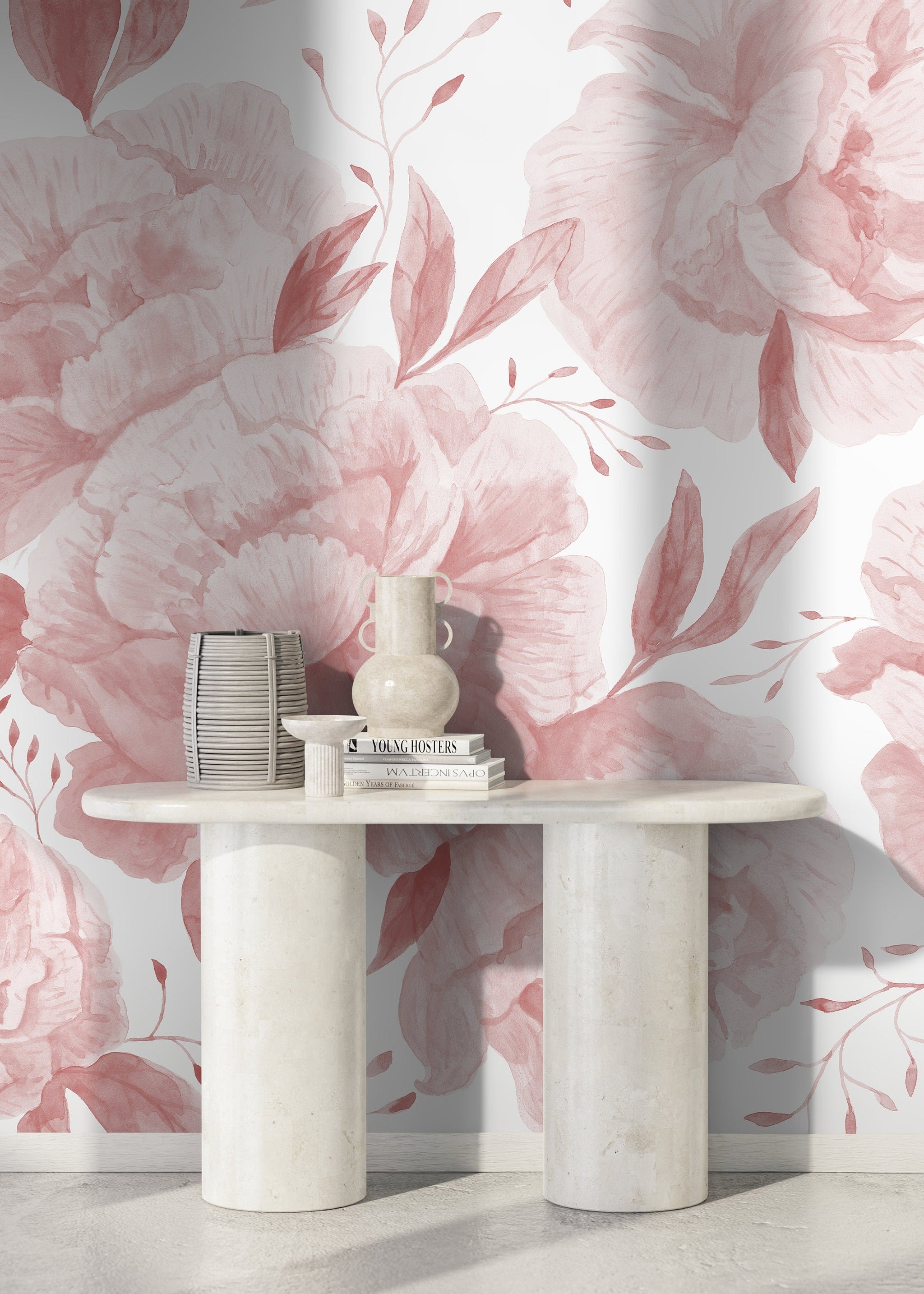 Pink Roses Mural Wallpaper / Peel and Stick Wallpaper Removable Wallpa ...
