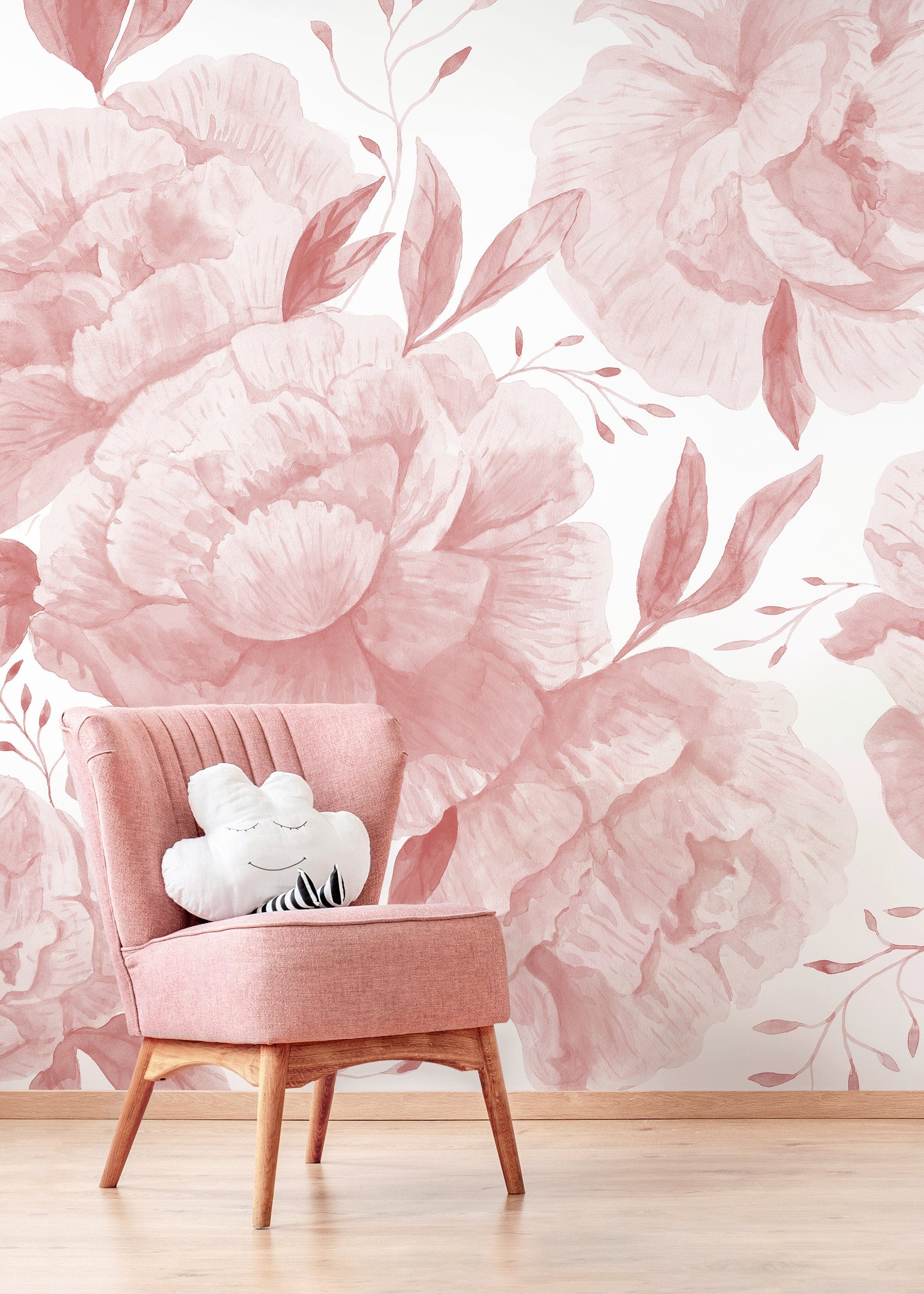 Pink Roses Mural Wallpaper / Peel and Stick Wallpaper Removable Wallpa ...