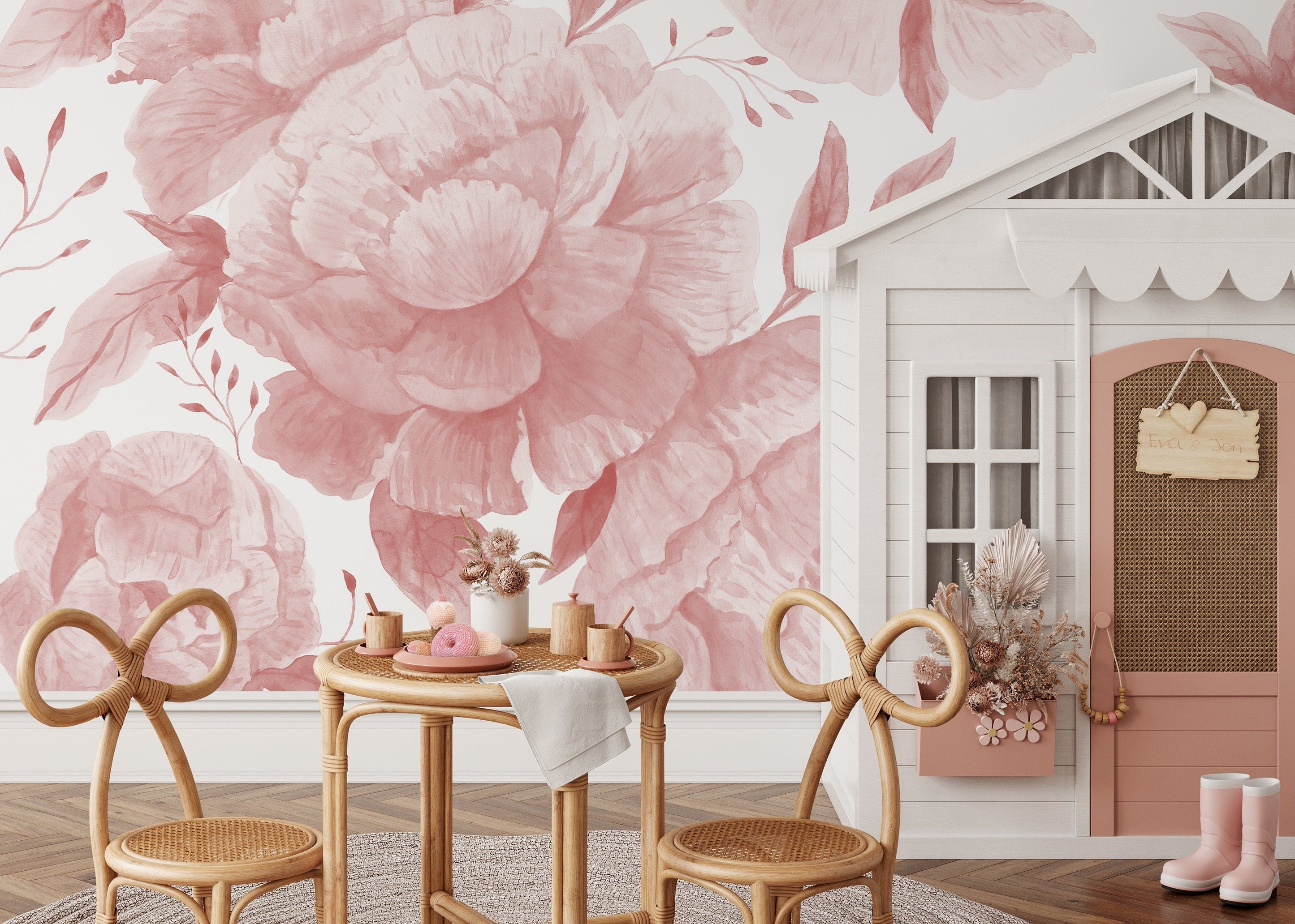 Pink Roses Mural Wallpaper / Peel and Stick Wallpaper Removable Wallpa ...