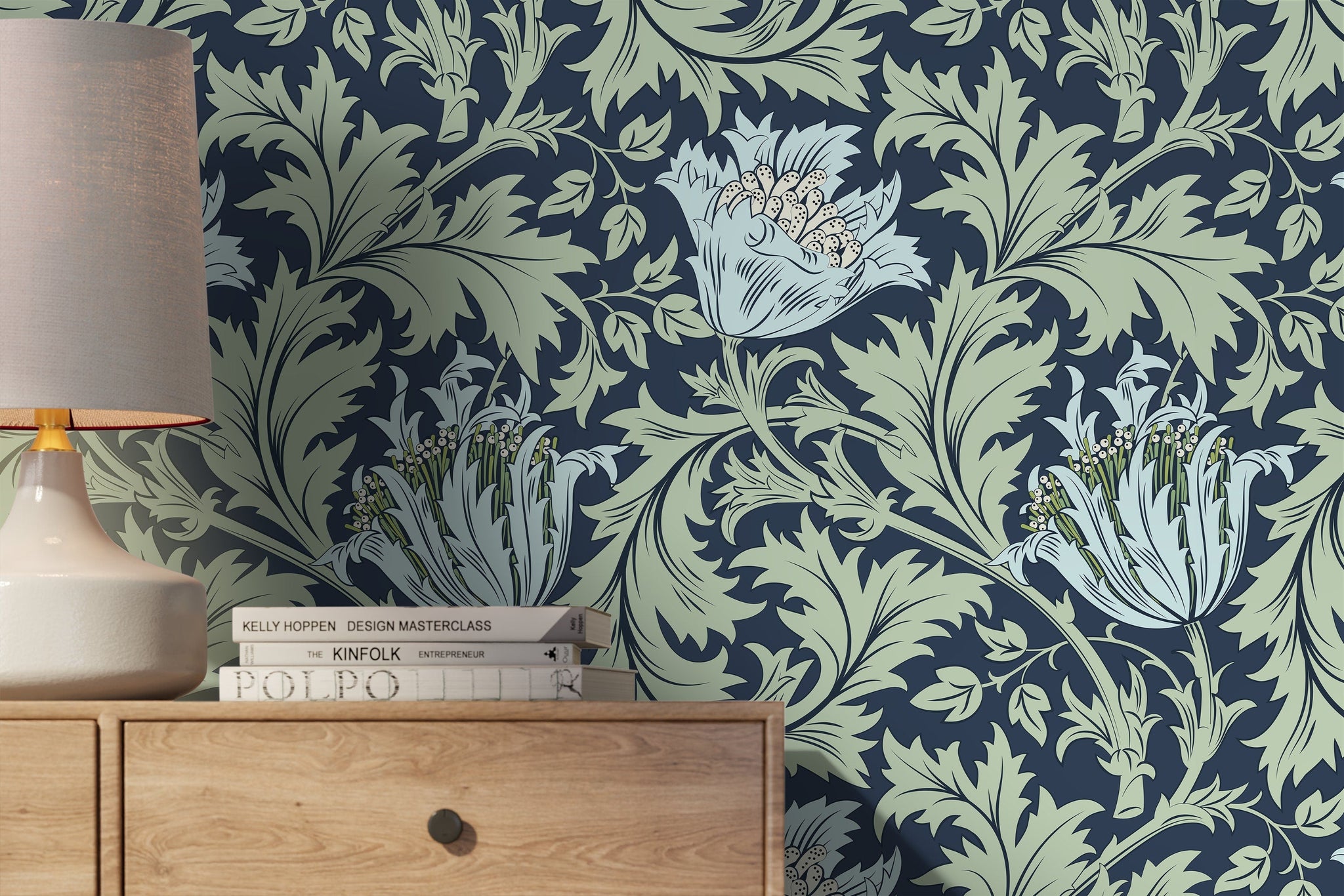 Green and Blue William Morris Wallpaper / Peel and Stick Wallpaper Rem ...