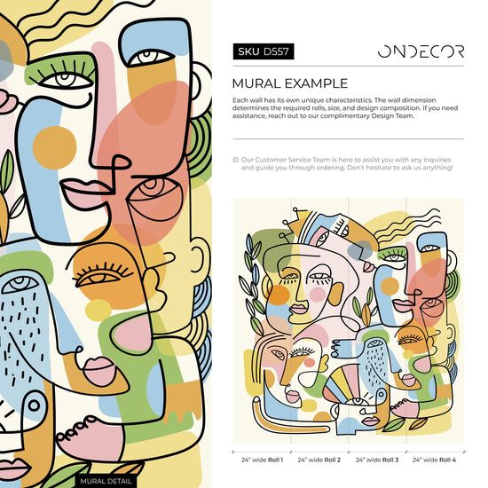 Abstract Line Art Faces Wallpaper Modern Mural Peel and Stick Wallpape ...