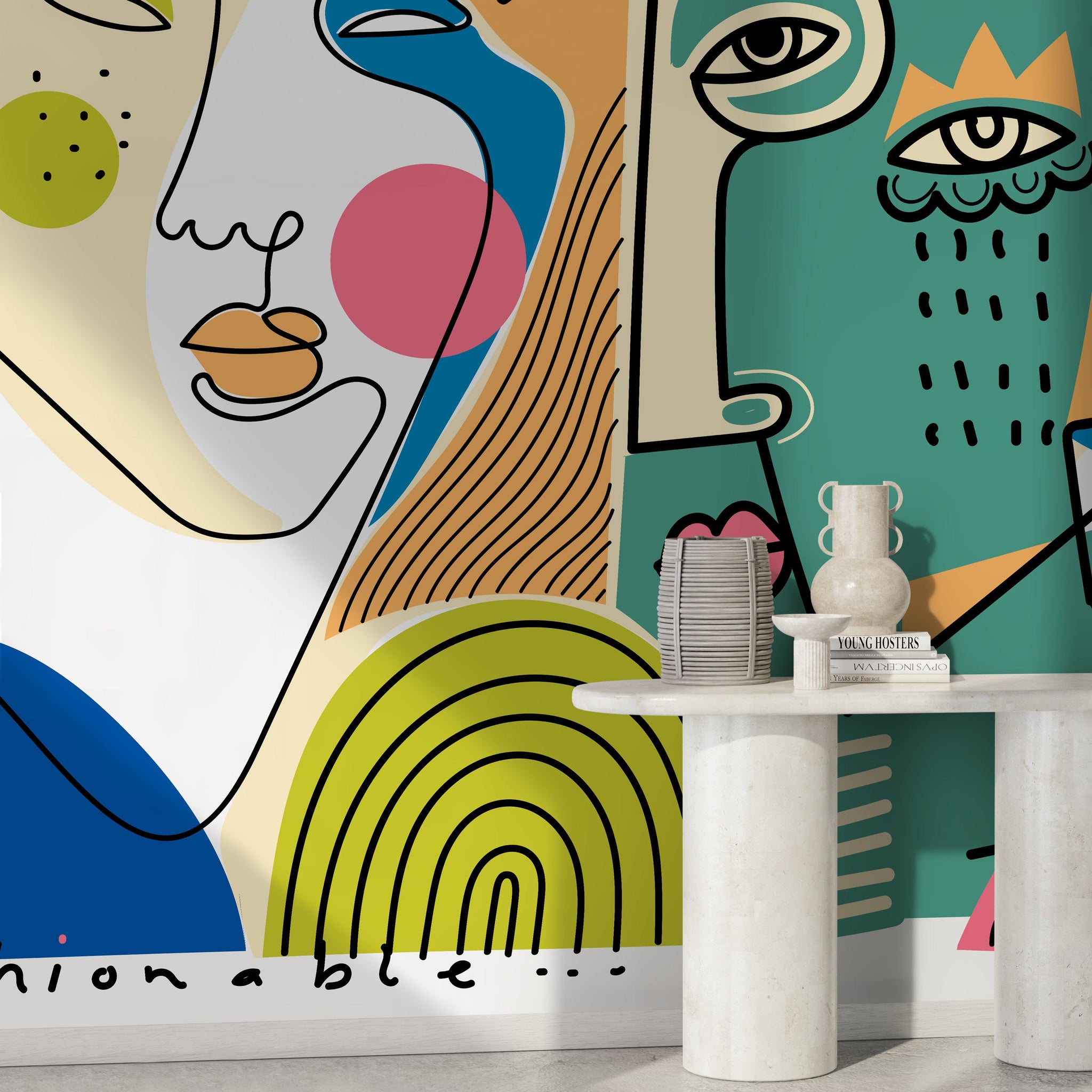 Modern Line Art Mural Abstract Wallpaper Hand Drawing Wallpaper Peel a ...