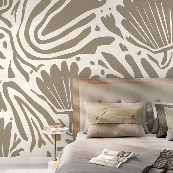 Beige Floral Abstract Wallpaper Large Modern Mural Peel and Stick and ...