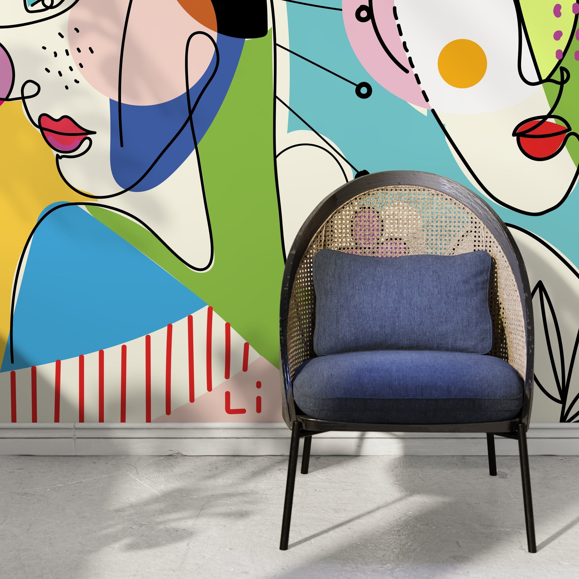 Colorful Abstract Mural Line Art Wallpaper Peel and Stick Wallpaper Ho ...