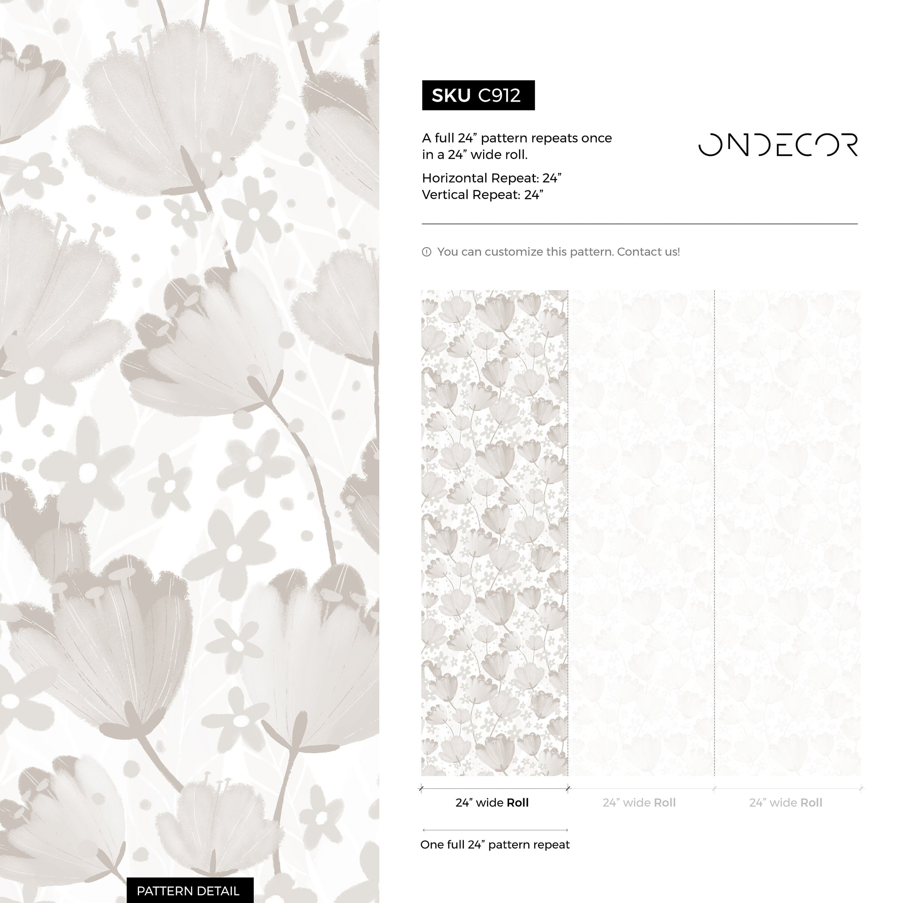 Neutral Minimalist Flower Wallpaper / Peel and Stick Wallpaper Removab ...
